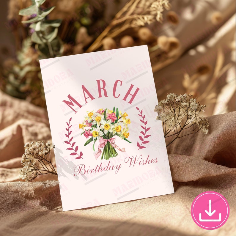 March Birthday Wishes Printable Blank Card, Instant Download JPG PDF ...
