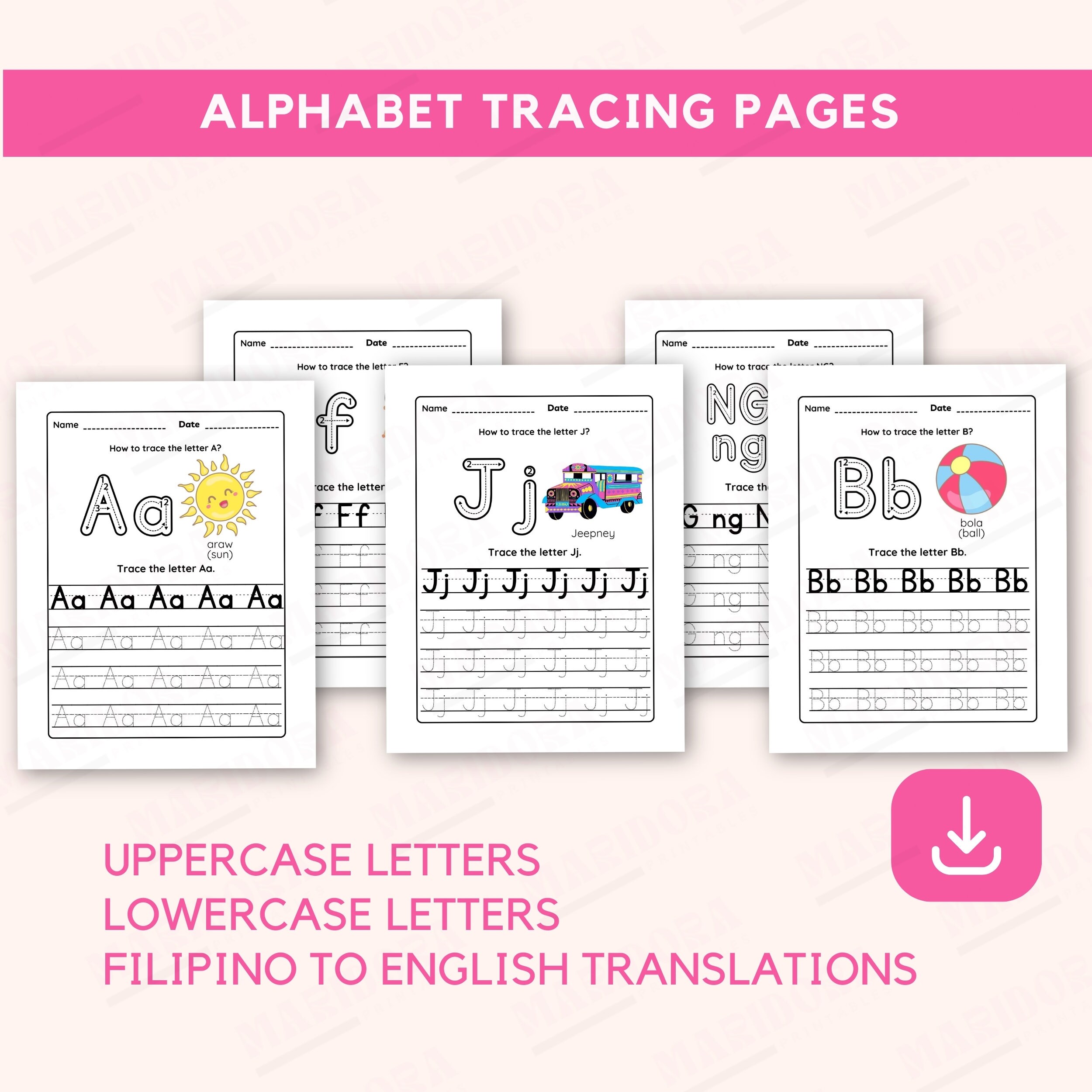Filipino Alphabet Tracing Worksheets, Tagalog Practice Writing Sheets ...