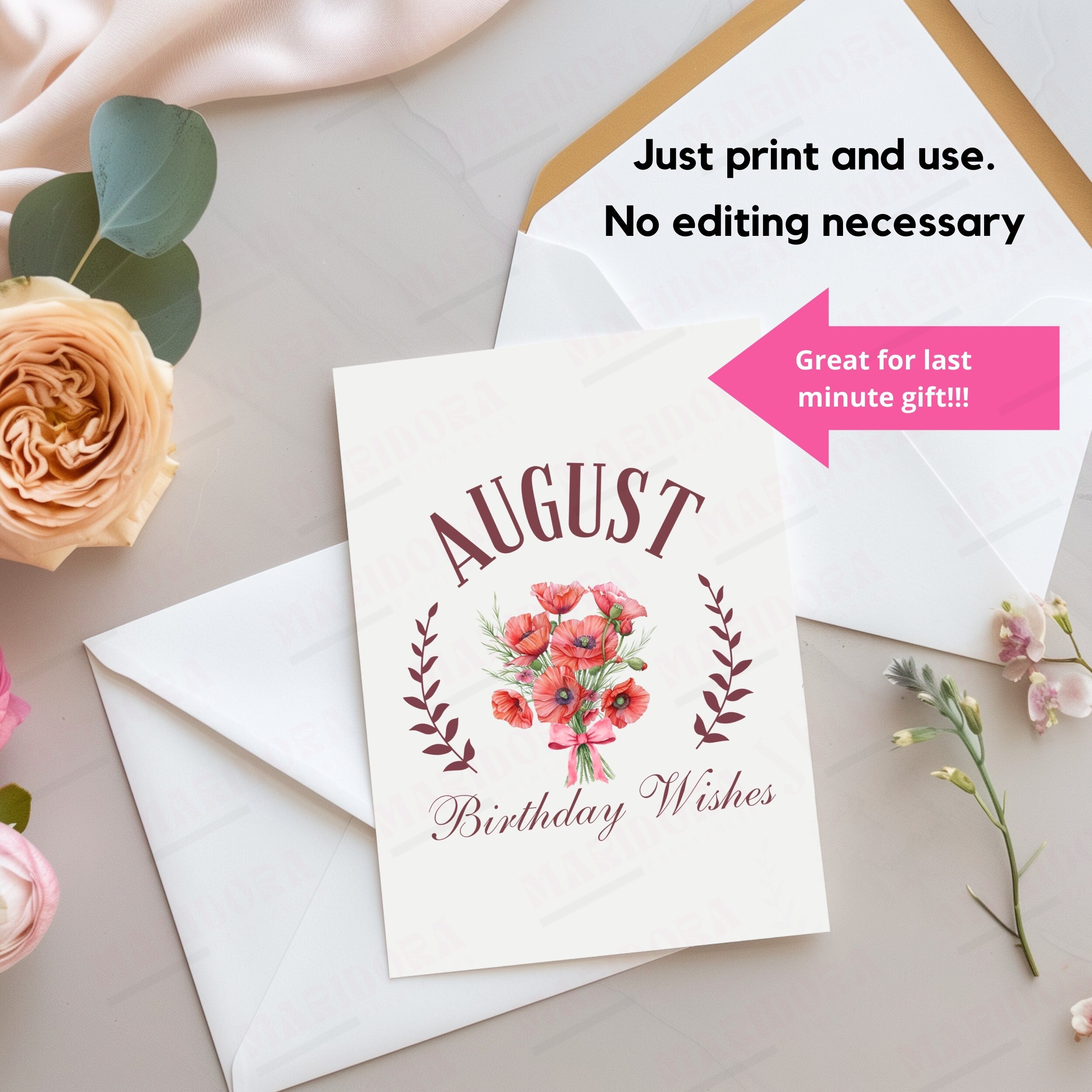 Printable August Birthday Wishes Card, Instant Download JPG PDF, August ...