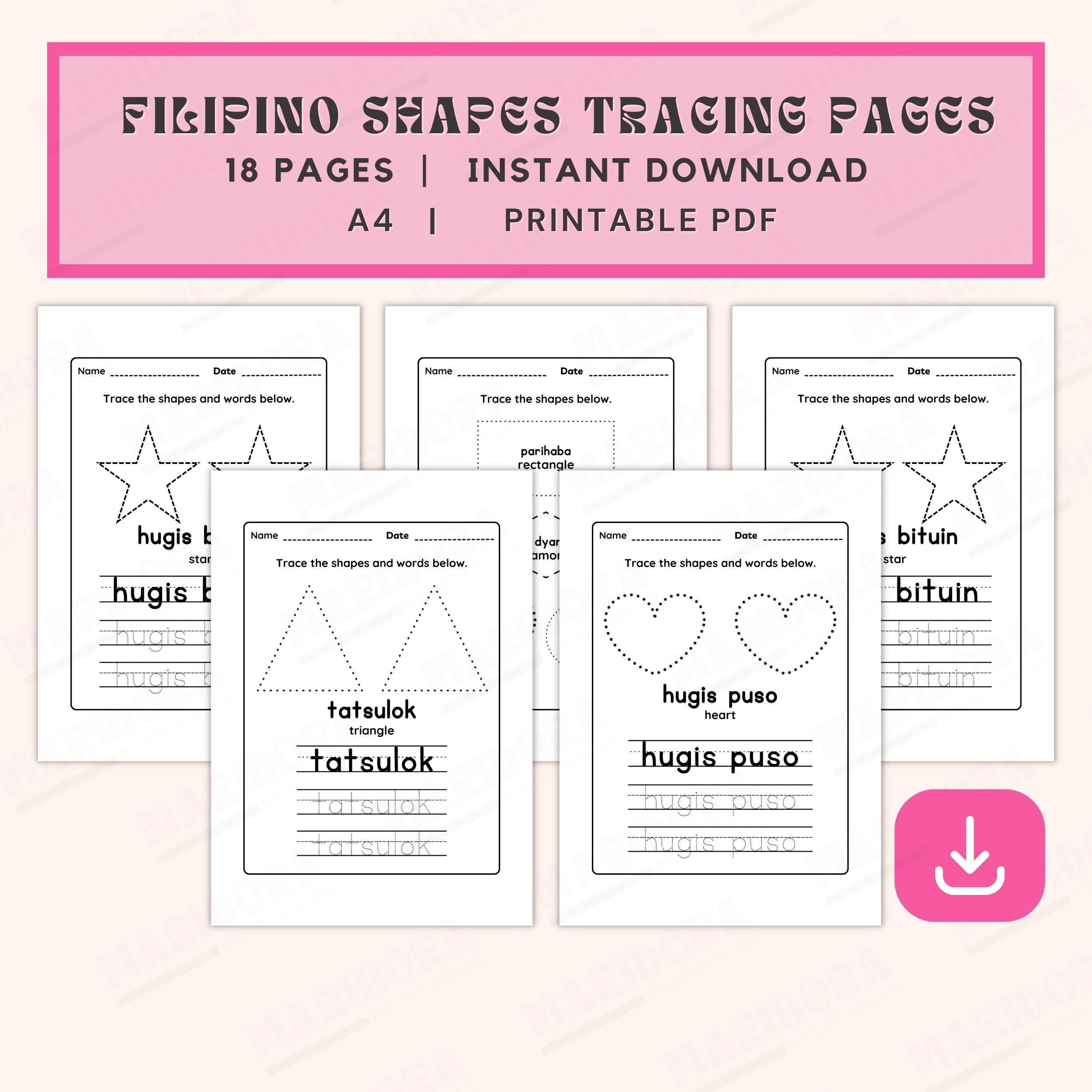 Filipino Shapes Tracing and Activity Worksheets, Tagalog Shapes Tracing ...