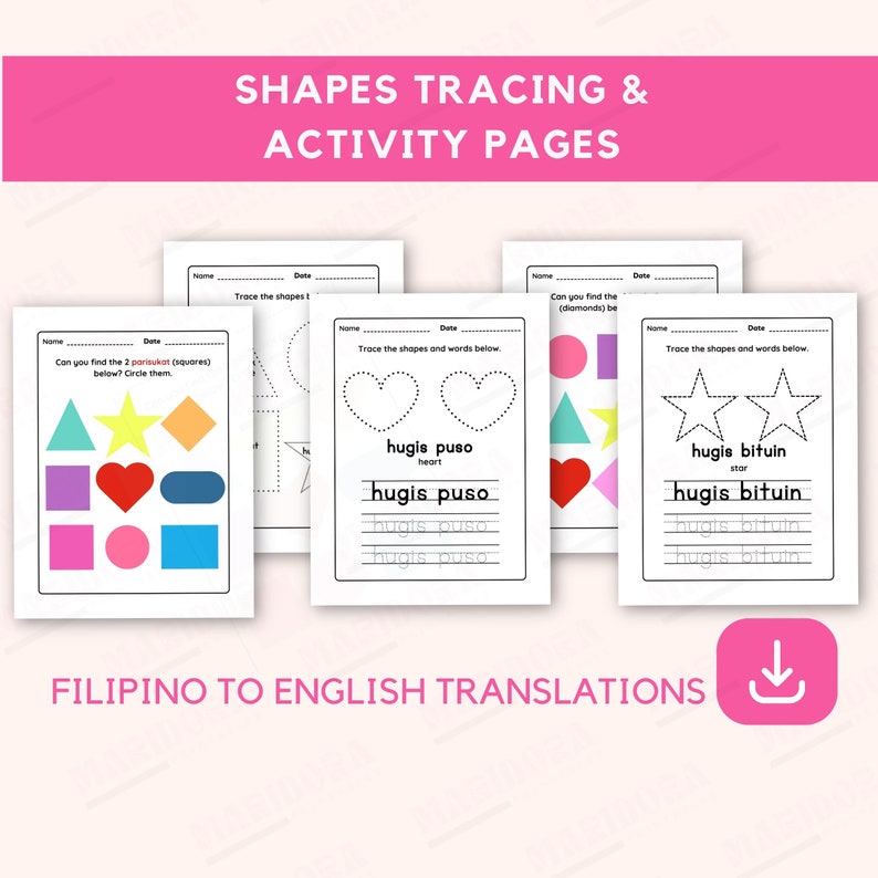 Filipino Shapes Tracing and Activity Worksheets, Tagalog Shapes Tracing ...