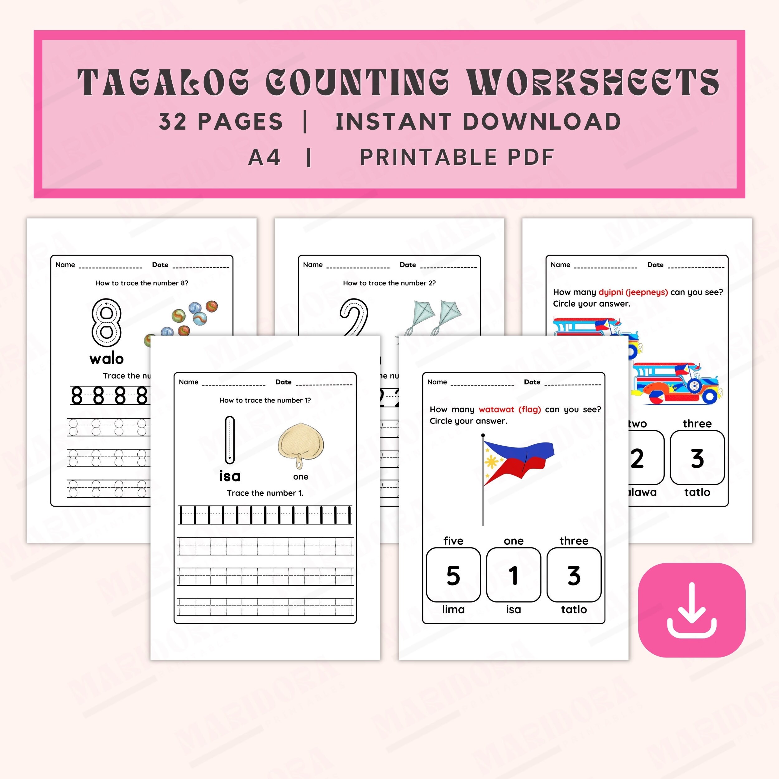 Filipino Numbers Tracing Worksheets, Tagalog Practice Counting ...