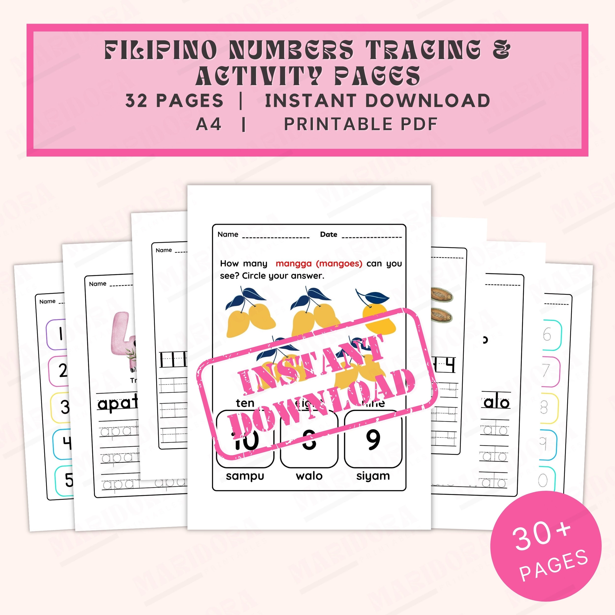 Filipino Numbers Tracing Worksheets, Tagalog Practice Counting ...