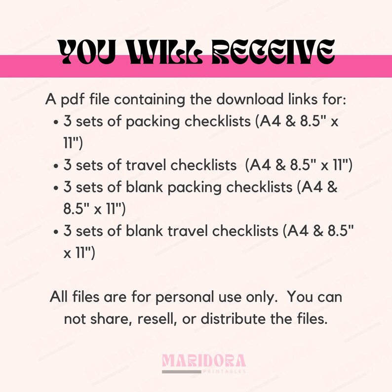 Travel Packing Checklist, Instant Download Vacation Trip Packing List ...