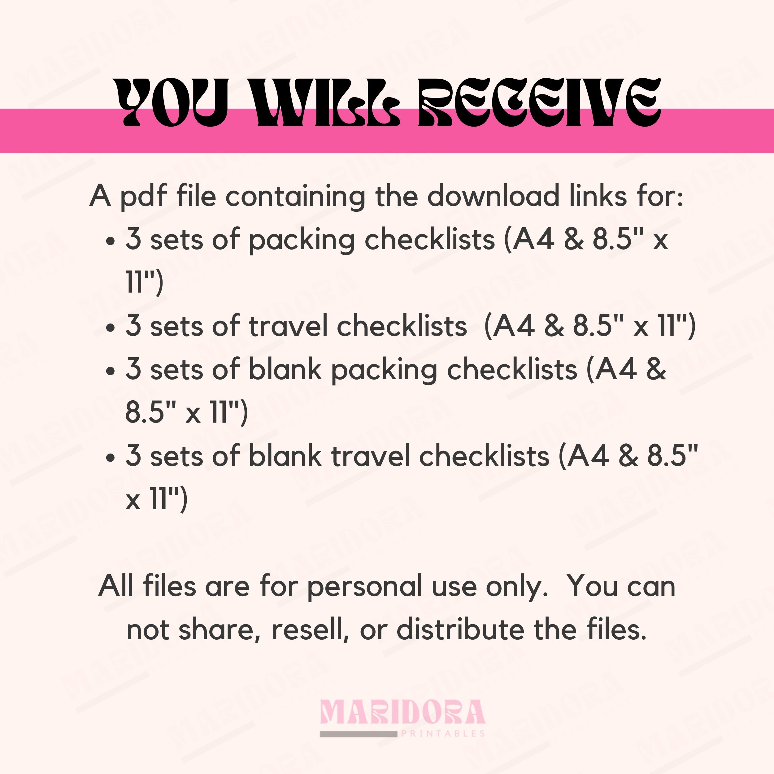 Travel Packing Checklist, Instant Download Vacation Trip Packing List ...
