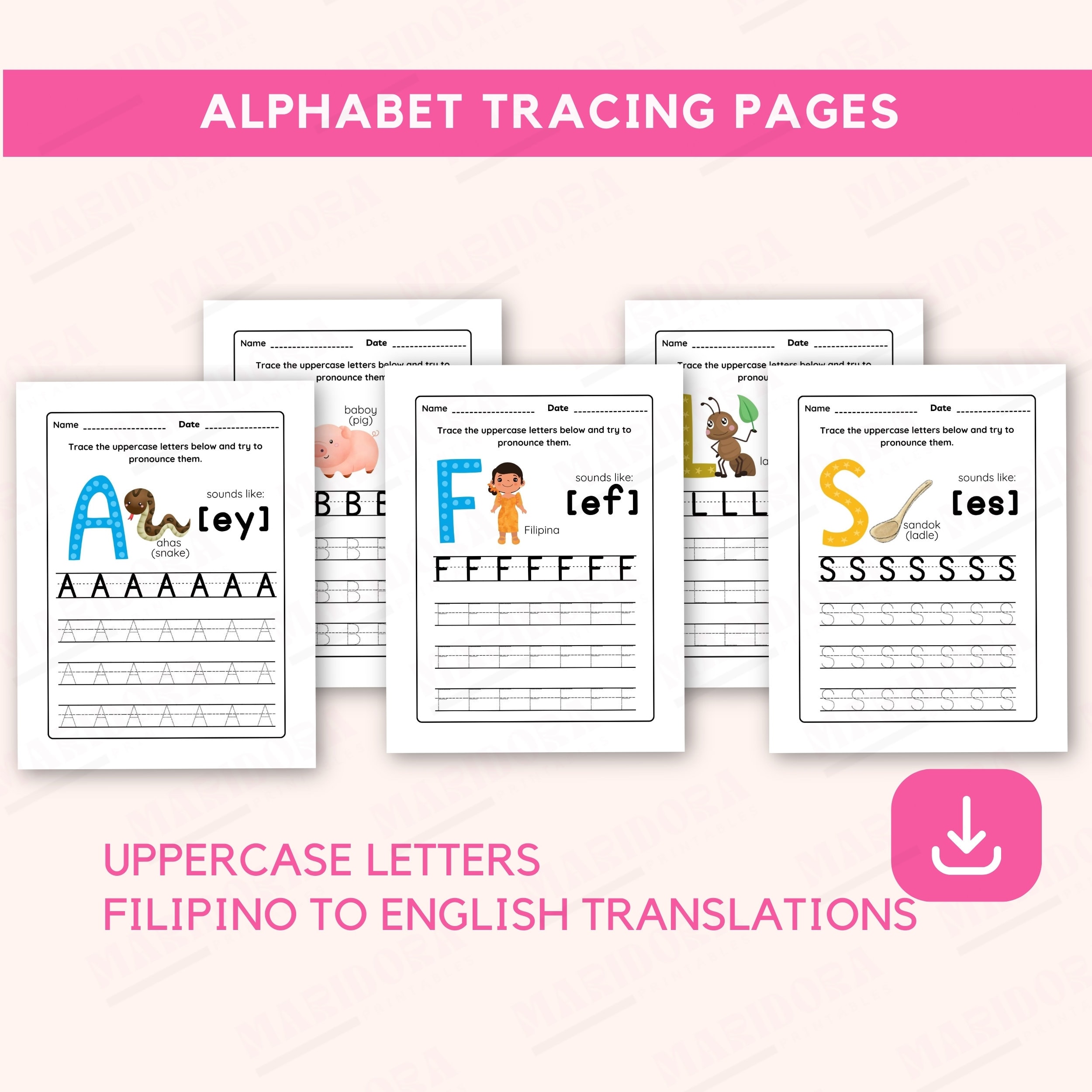 Filipino Alphabet Tracing Worksheets, Tagalog Practice Writing Sheets ...