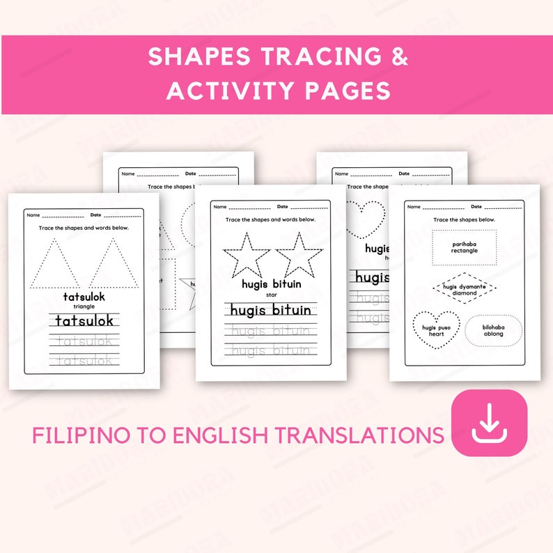 Filipino Shapes Tracing and Activity Worksheets, Tagalog Shapes Tracing ...