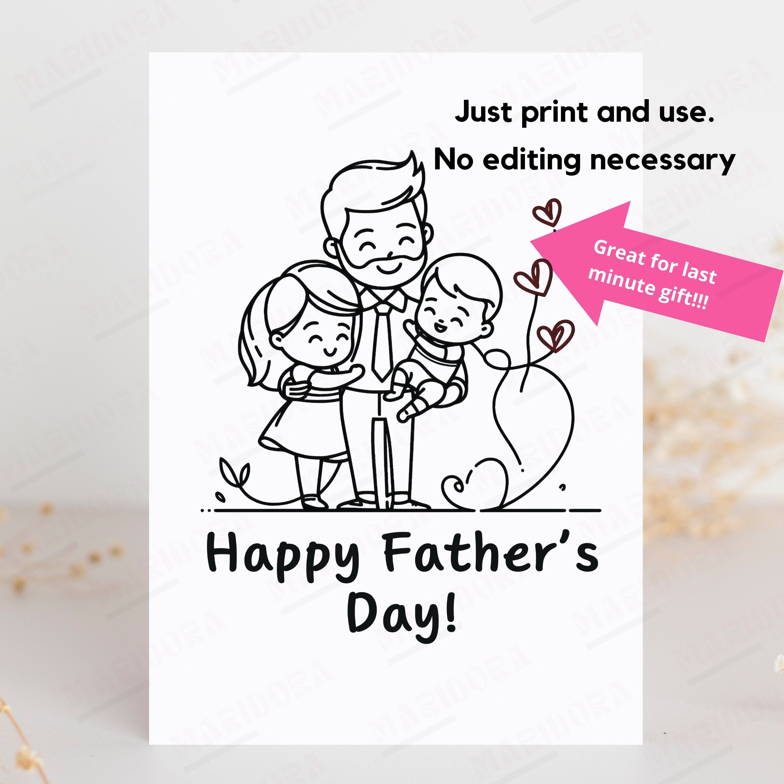 Father's Day Printable Card, Instant Download JPG PDF, Happy Dad's Day ...