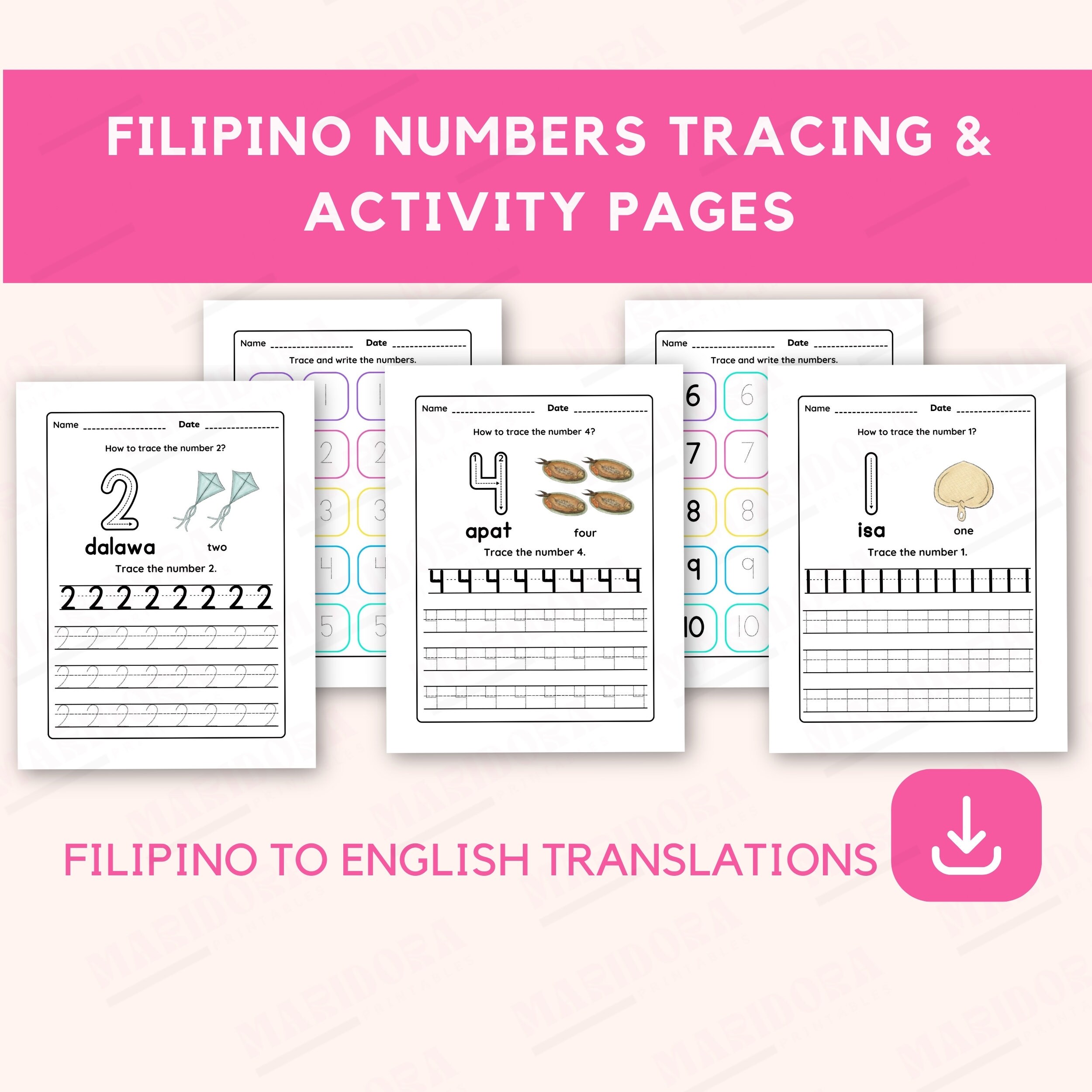 Filipino Numbers Tracing Worksheets, Tagalog Practice Counting ...