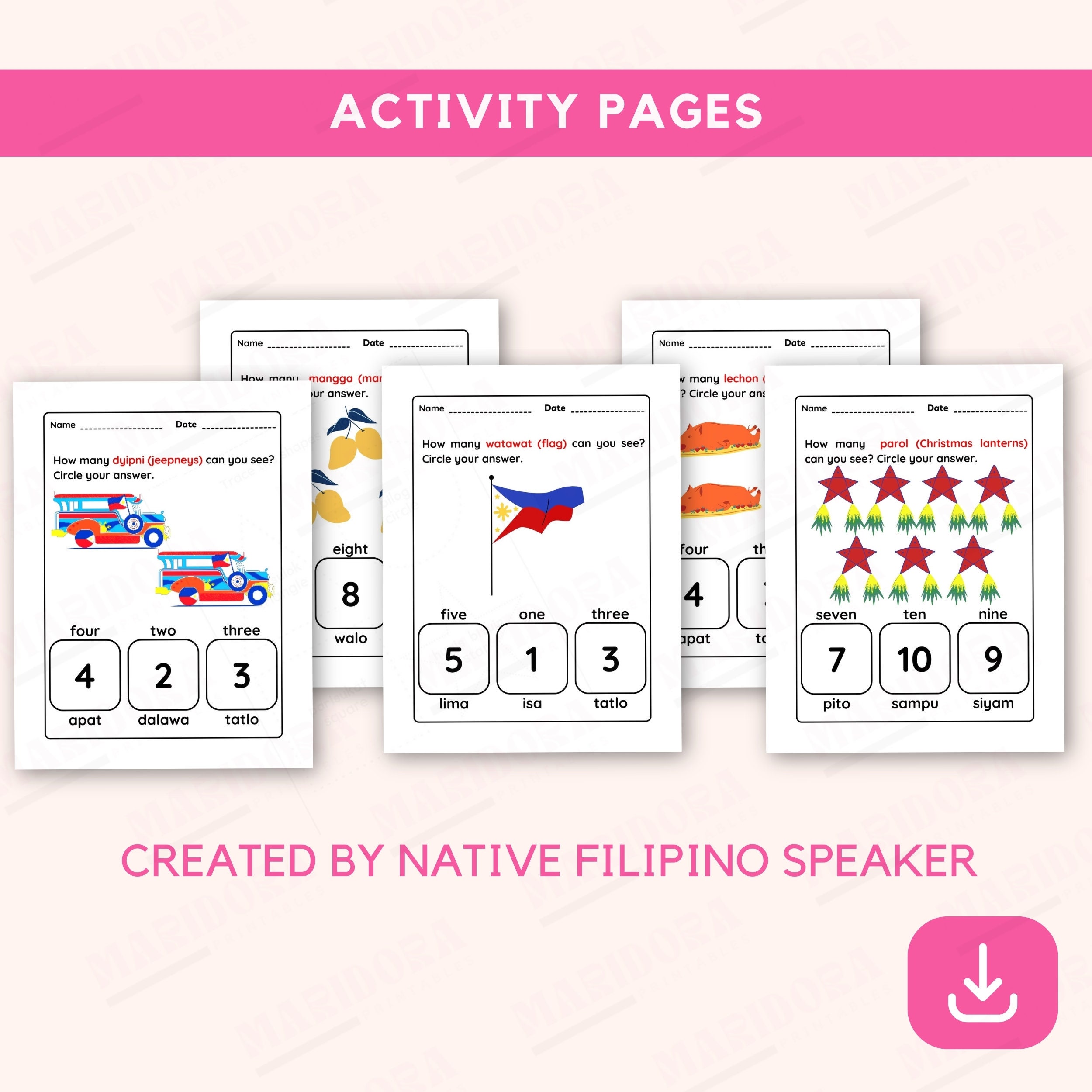 Filipino Numbers Tracing Worksheets, Tagalog Practice Counting ...