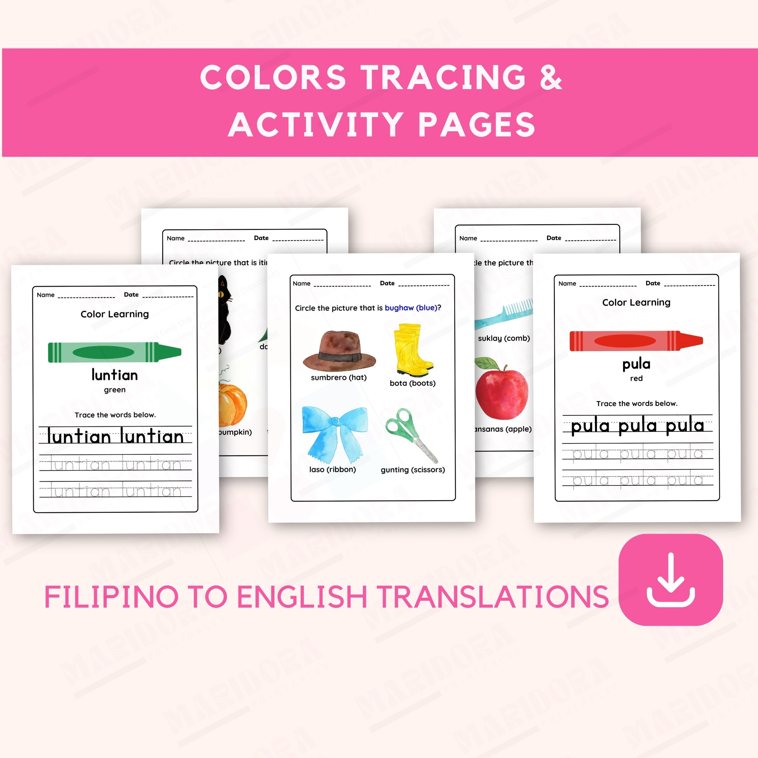 Filipino Colors Tracing and Activity Worksheets, Tagalog Colors Tracing ...