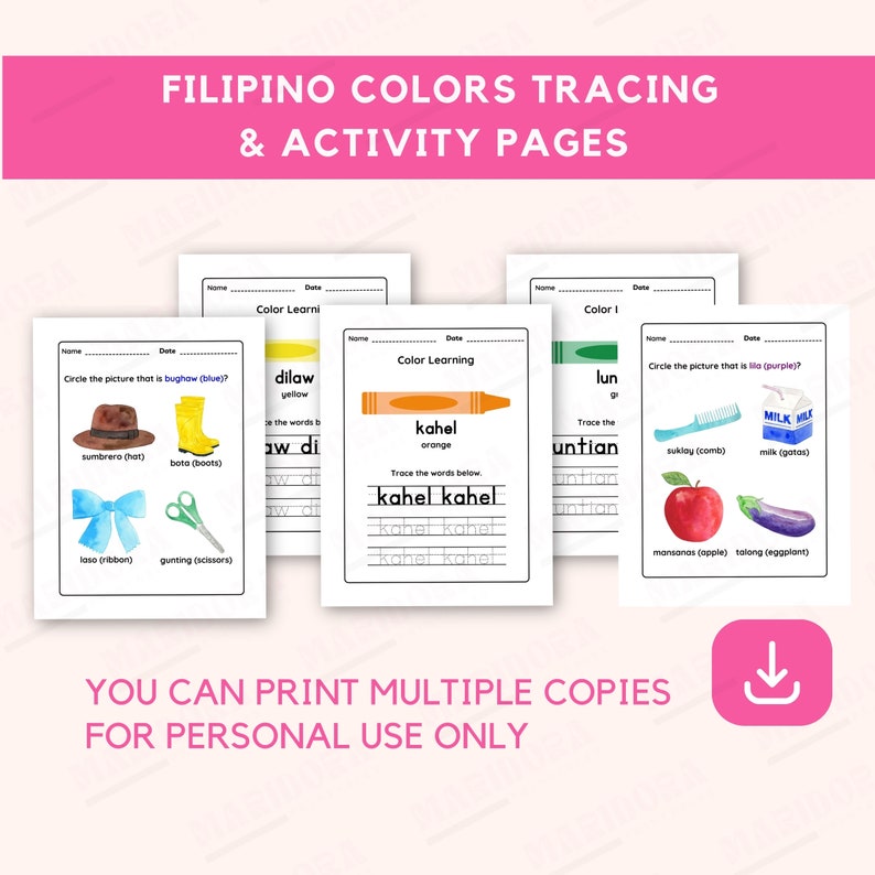 Filipino Colors Tracing and Activity Worksheets, Tagalog Colors Tracing ...
