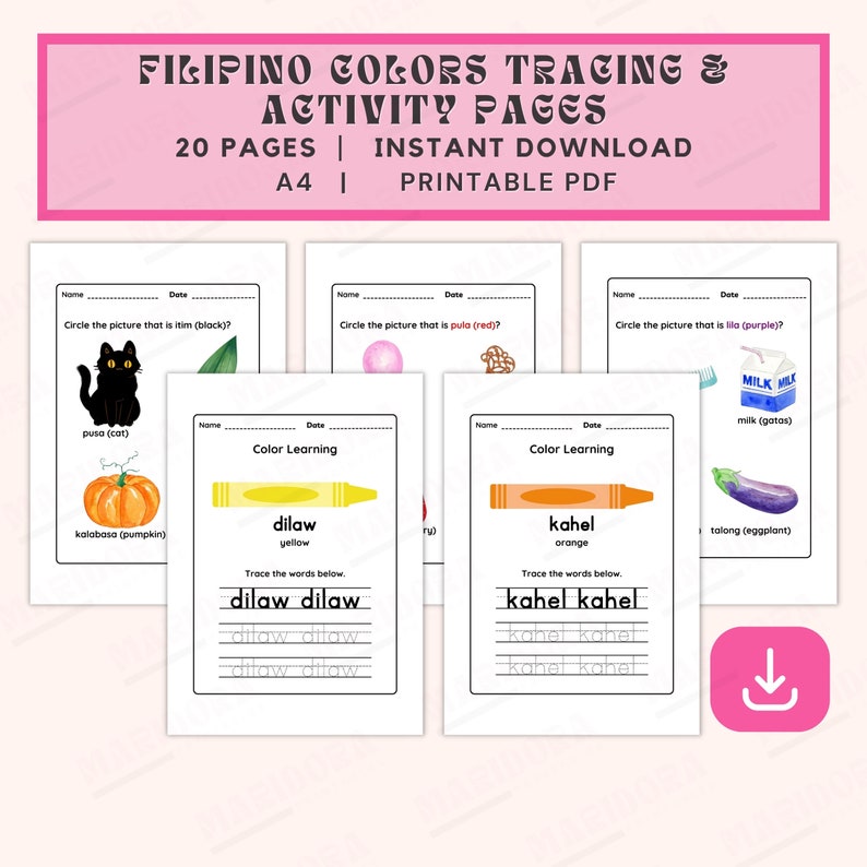 Filipino Colors Tracing and Activity Worksheets, Tagalog Colors Tracing ...