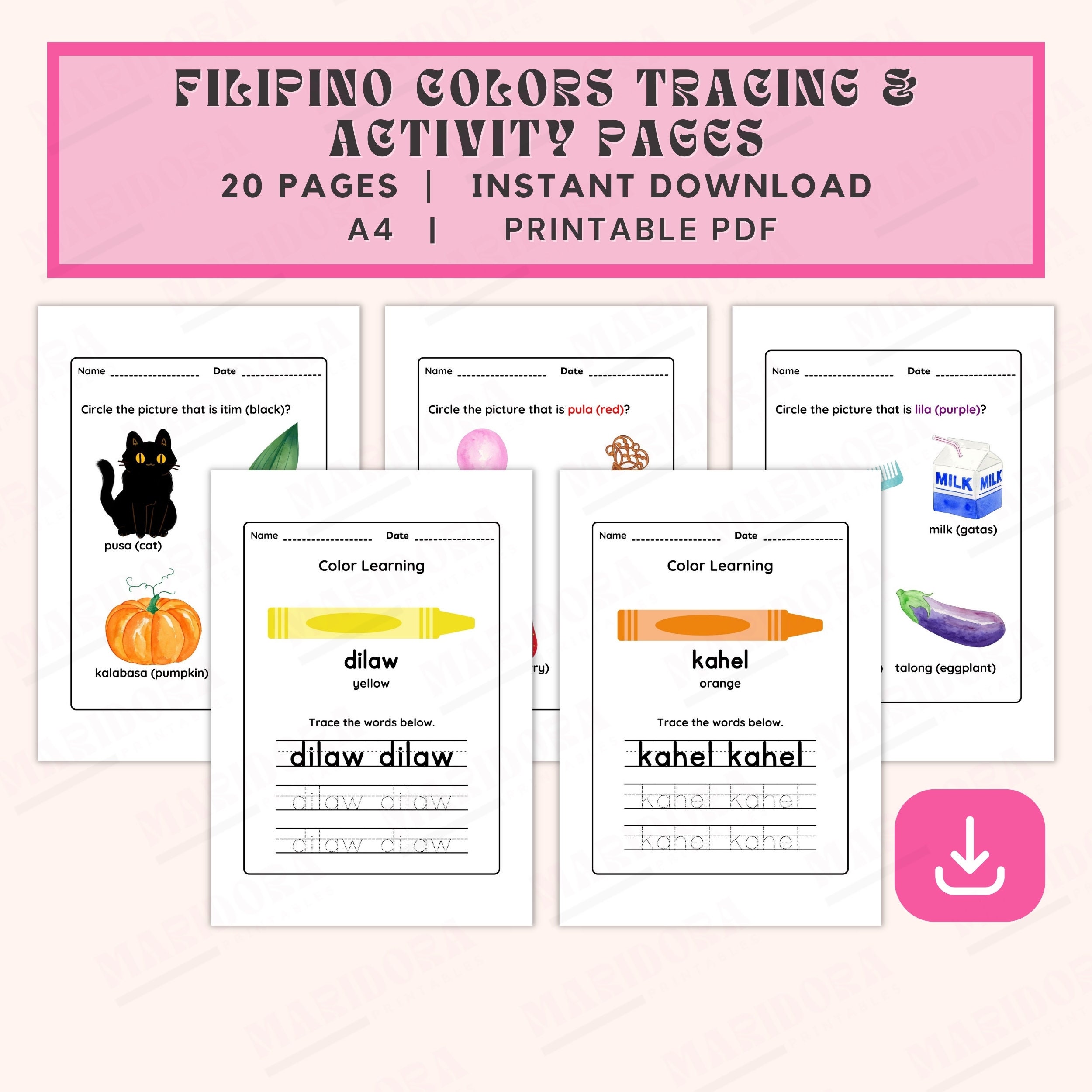 Filipino Colors Tracing and Activity Worksheets, Tagalog Colors Tracing ...