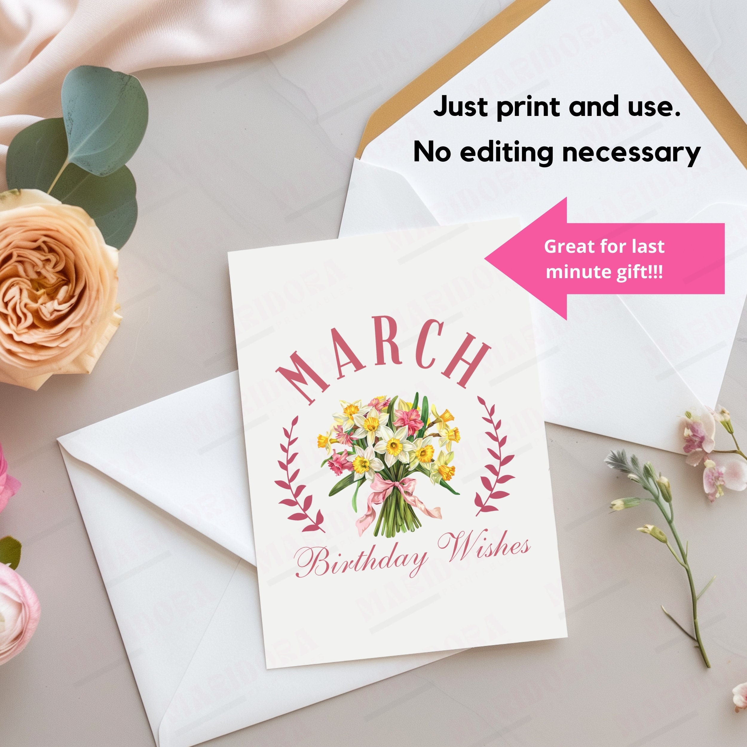 March Birthday Wishes Printable Blank Card, Instant Download JPG PDF ...