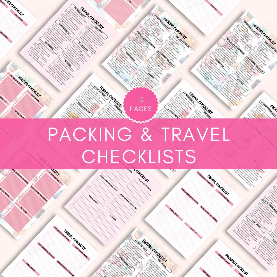 Travel Packing Checklist, Instant Download Vacation Trip Packing List ...