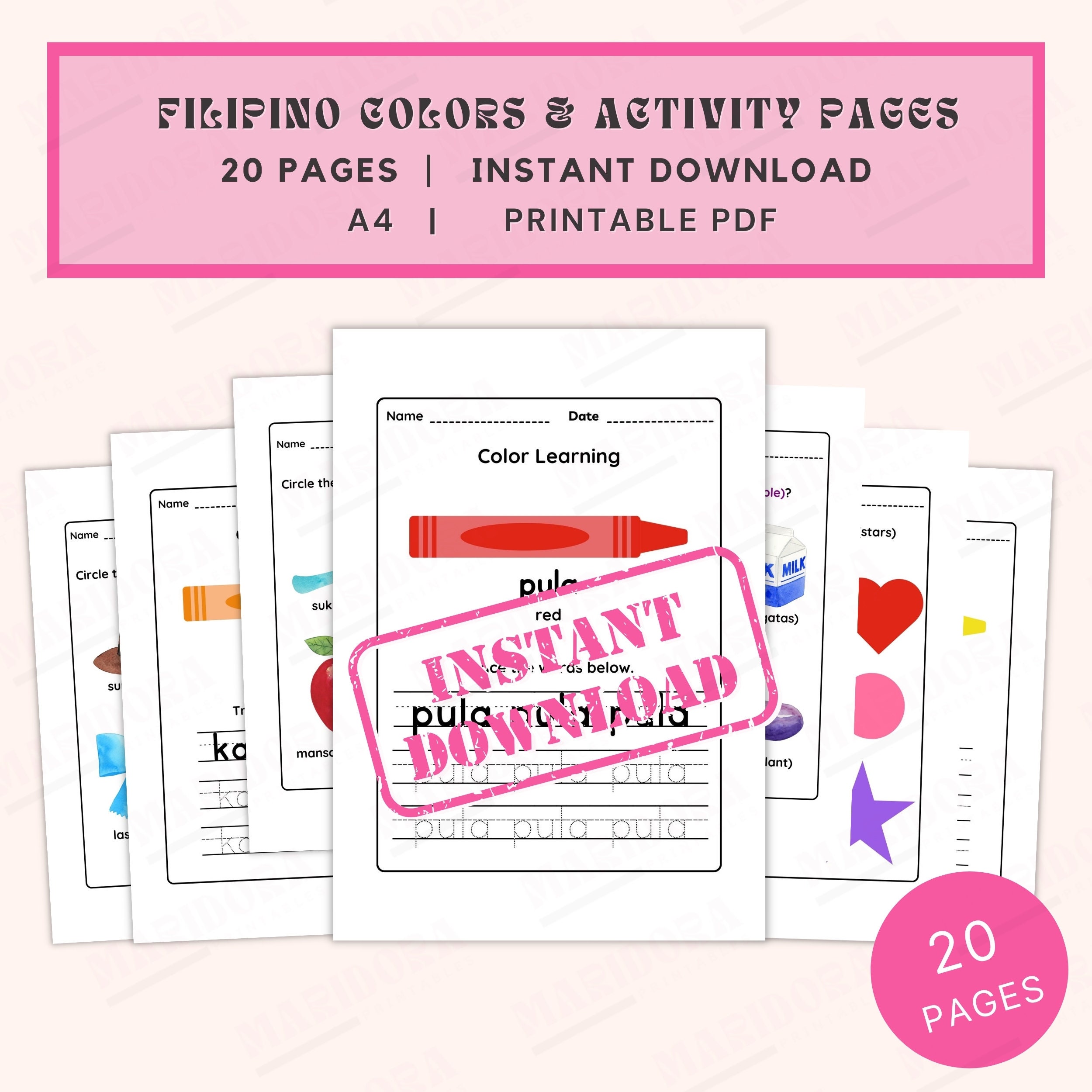 Filipino Colors Tracing and Activity Worksheets, Tagalog Colors Tracing ...