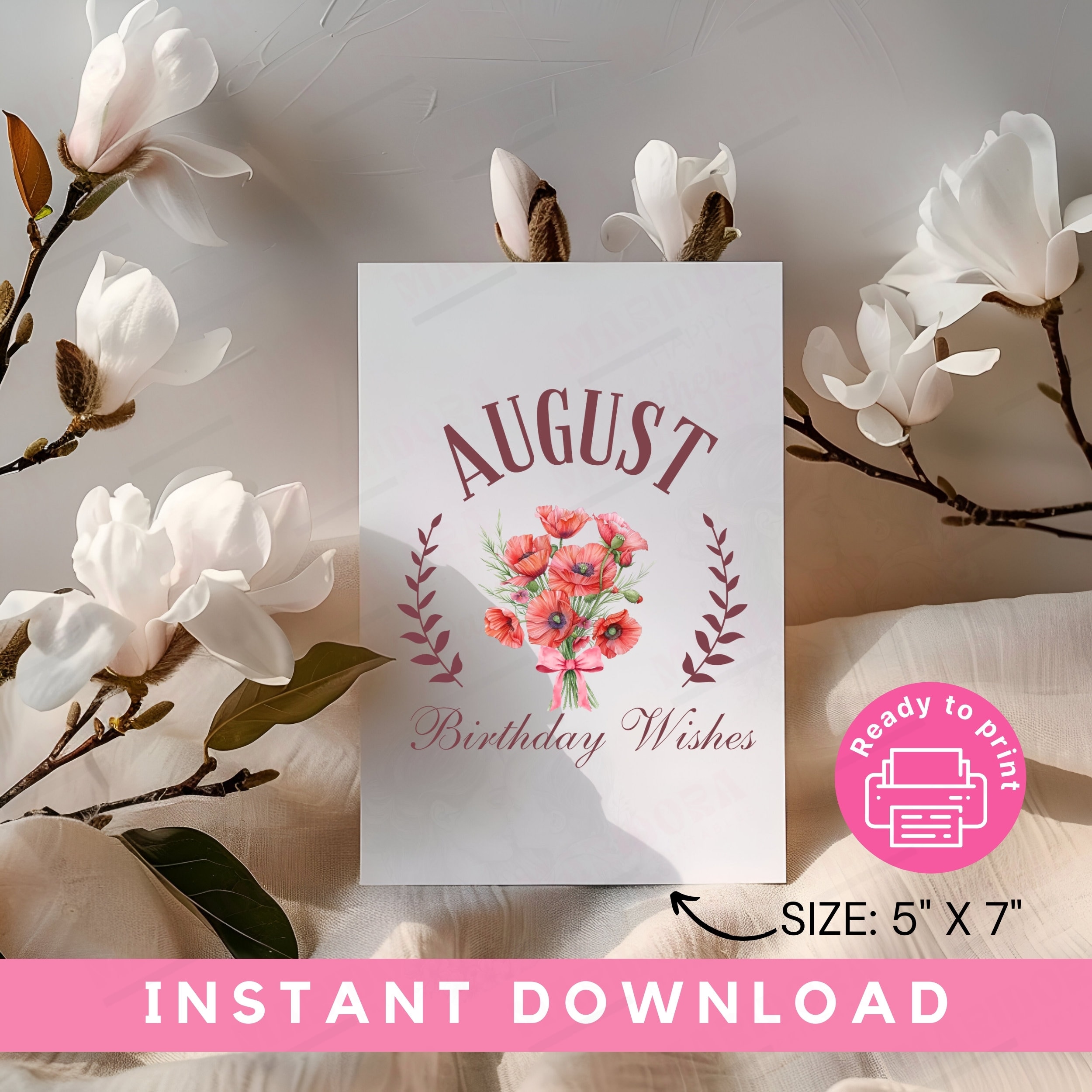 Printable August Birthday Wishes Card, Instant Download JPG PDF, August ...