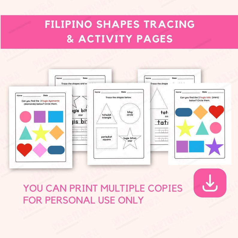 Filipino Shapes Tracing and Activity Worksheets, Tagalog Shapes Tracing ...