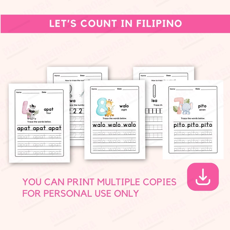 Filipino Numbers Tracing Worksheets, Tagalog Practice Counting ...
