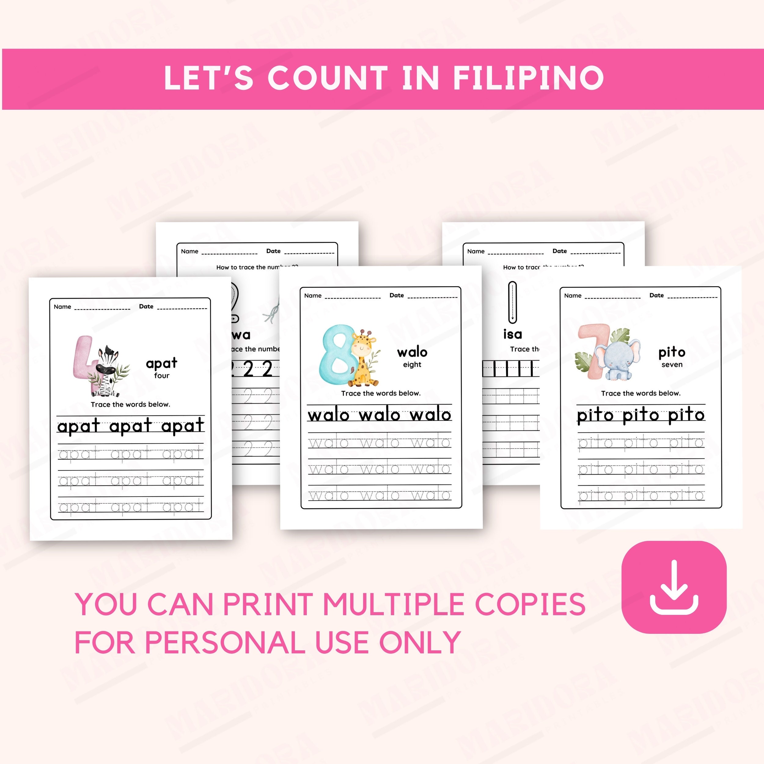 Filipino Numbers Tracing Worksheets, Tagalog Practice Counting ...