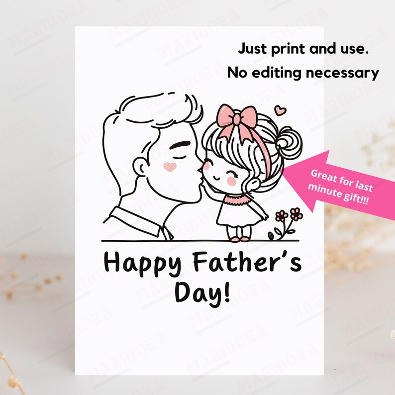 Father's Day Printable Card, Instant Download JPG PDF, Happy Dad's Day ...