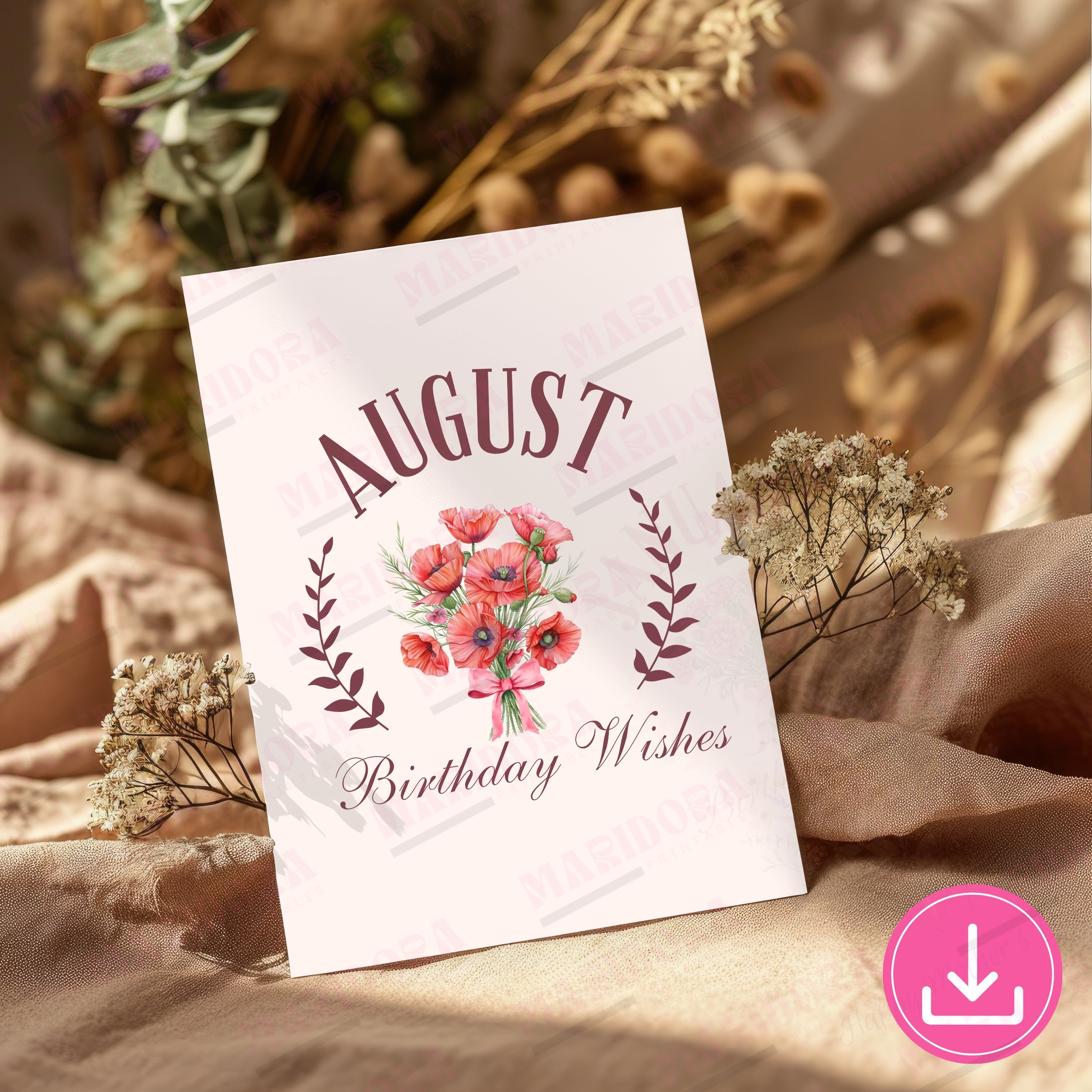 Printable August Birthday Wishes Card, Instant Download JPG PDF, August ...