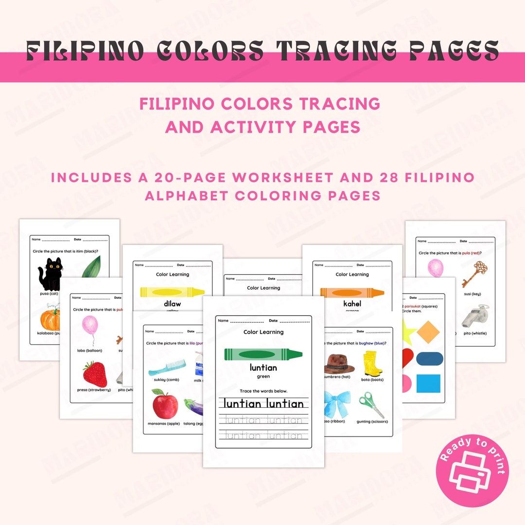 Filipino Colors Tracing and Activity Worksheets, Tagalog Colors Tracing ...