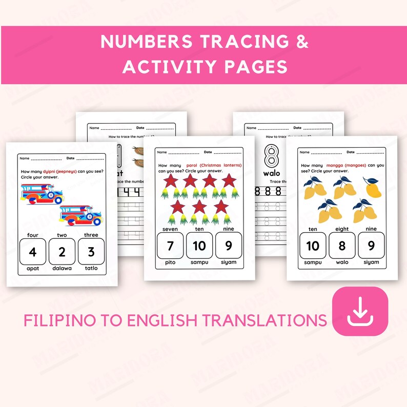 Filipino Numbers Tracing Worksheets, Tagalog Practice Counting ...