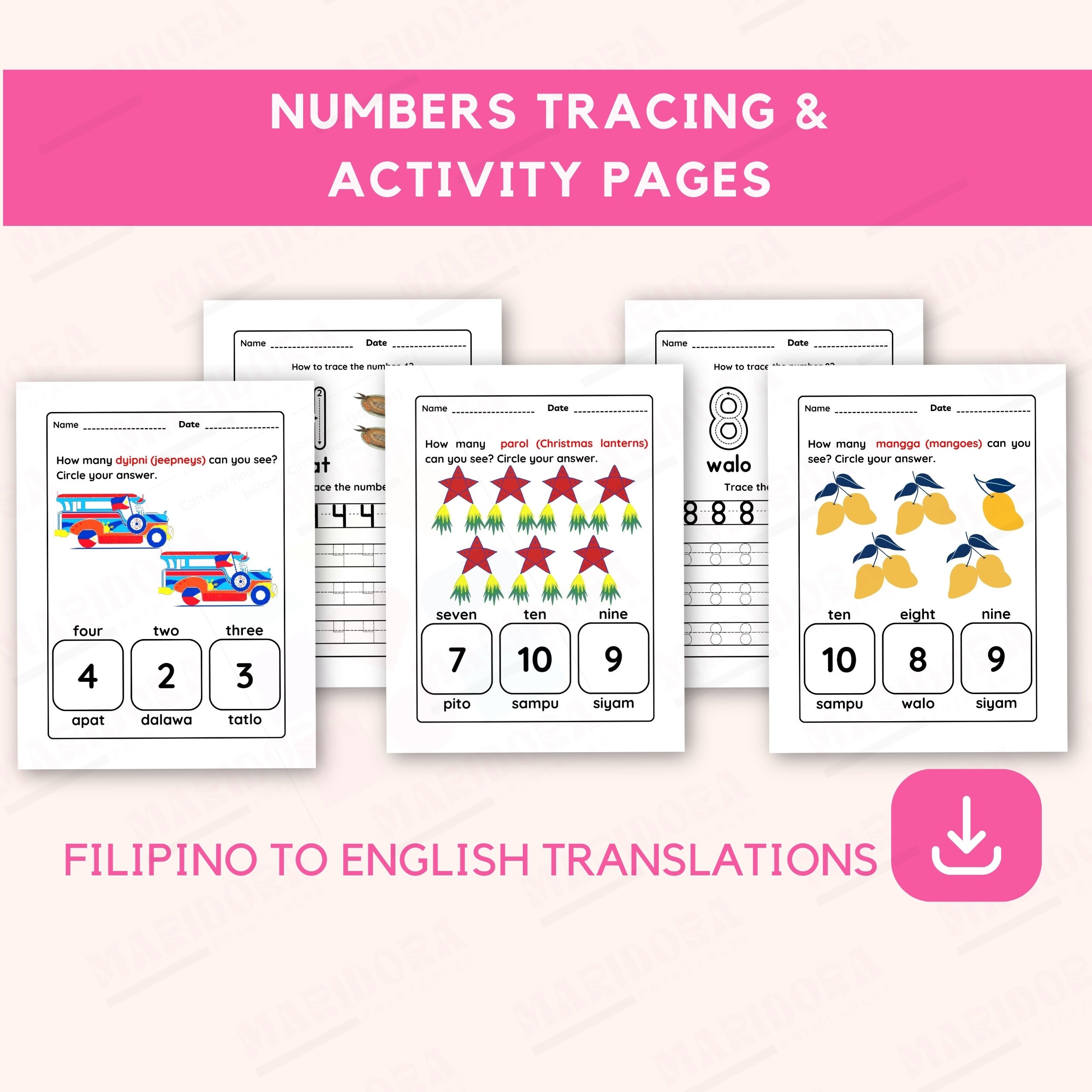 Filipino Numbers Tracing Worksheets, Tagalog Practice Counting ...