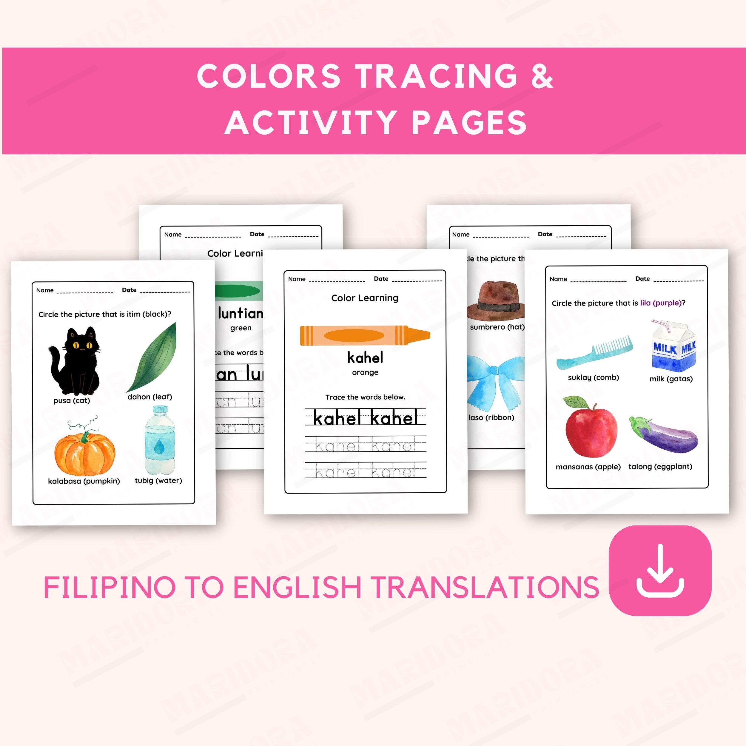 Filipino Colors Tracing and Activity Worksheets, Tagalog Colors Tracing ...