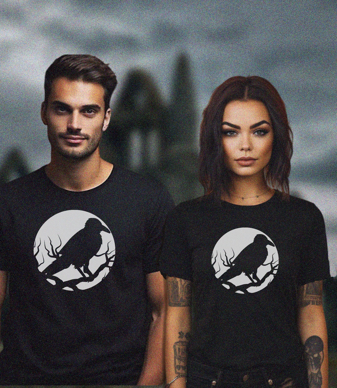 Raven T Shirt - Gothic Horror Design T-shirt - Raven Bird on Tree With ...