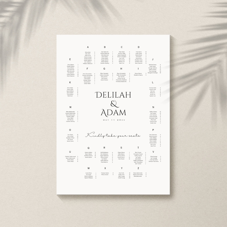 Alphabetical Wedding Seating Chart Seating Chart Board - Etsy