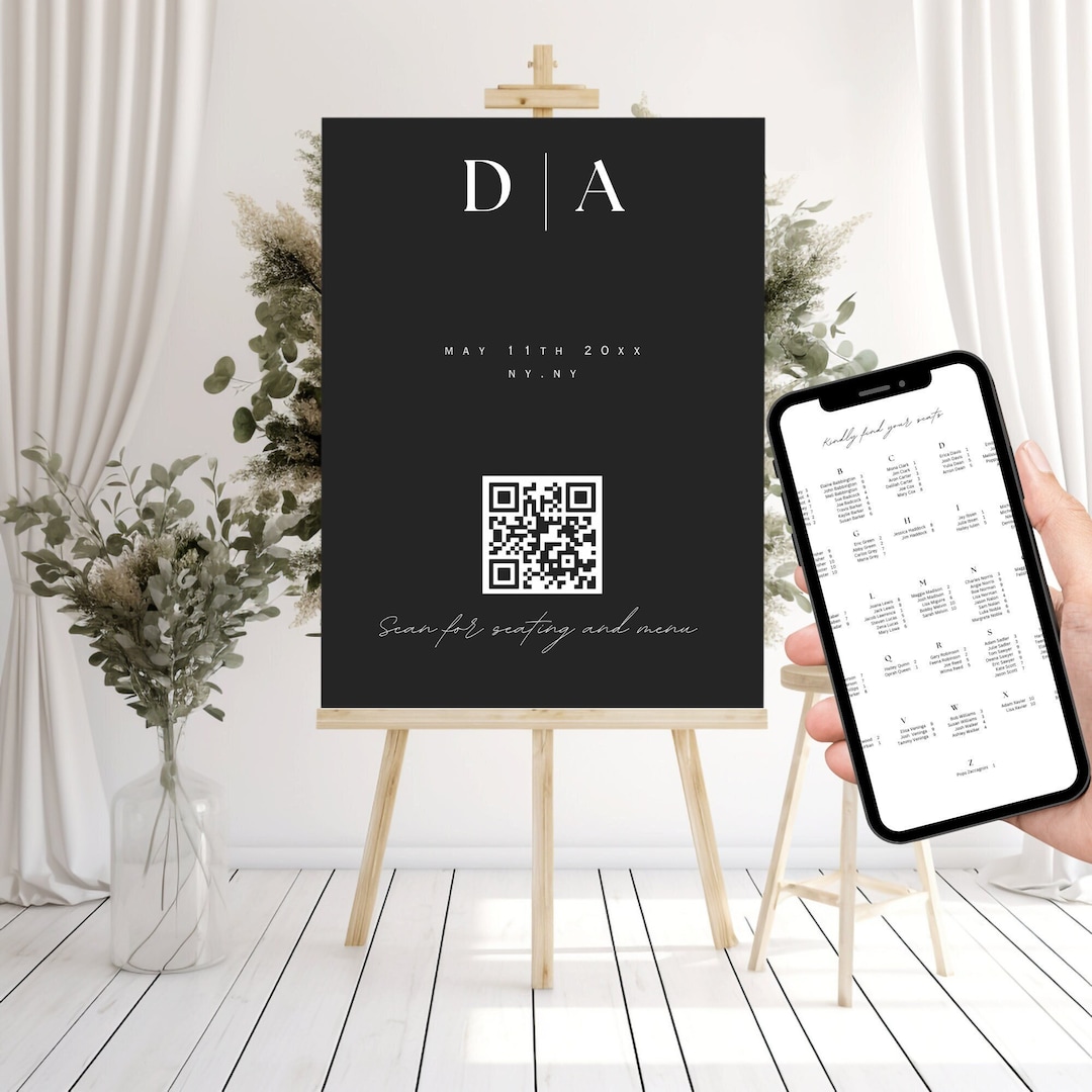 Black QR Code Wedding Seating Chart,wedding Seating Arrangement,wedding ...