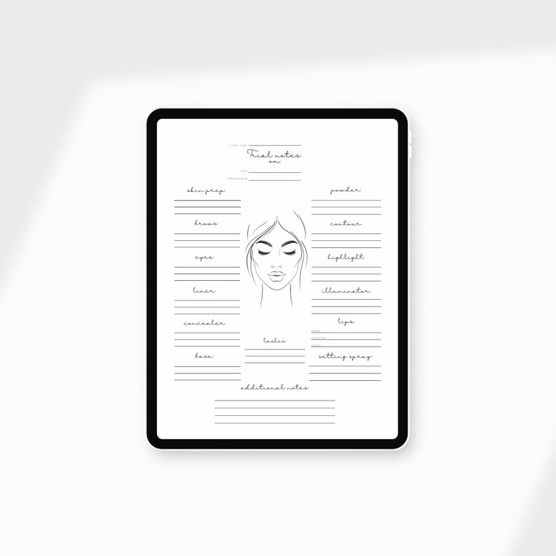 Makeup Artist Face Chart Template, Bridal Trial Template, Makeup ...