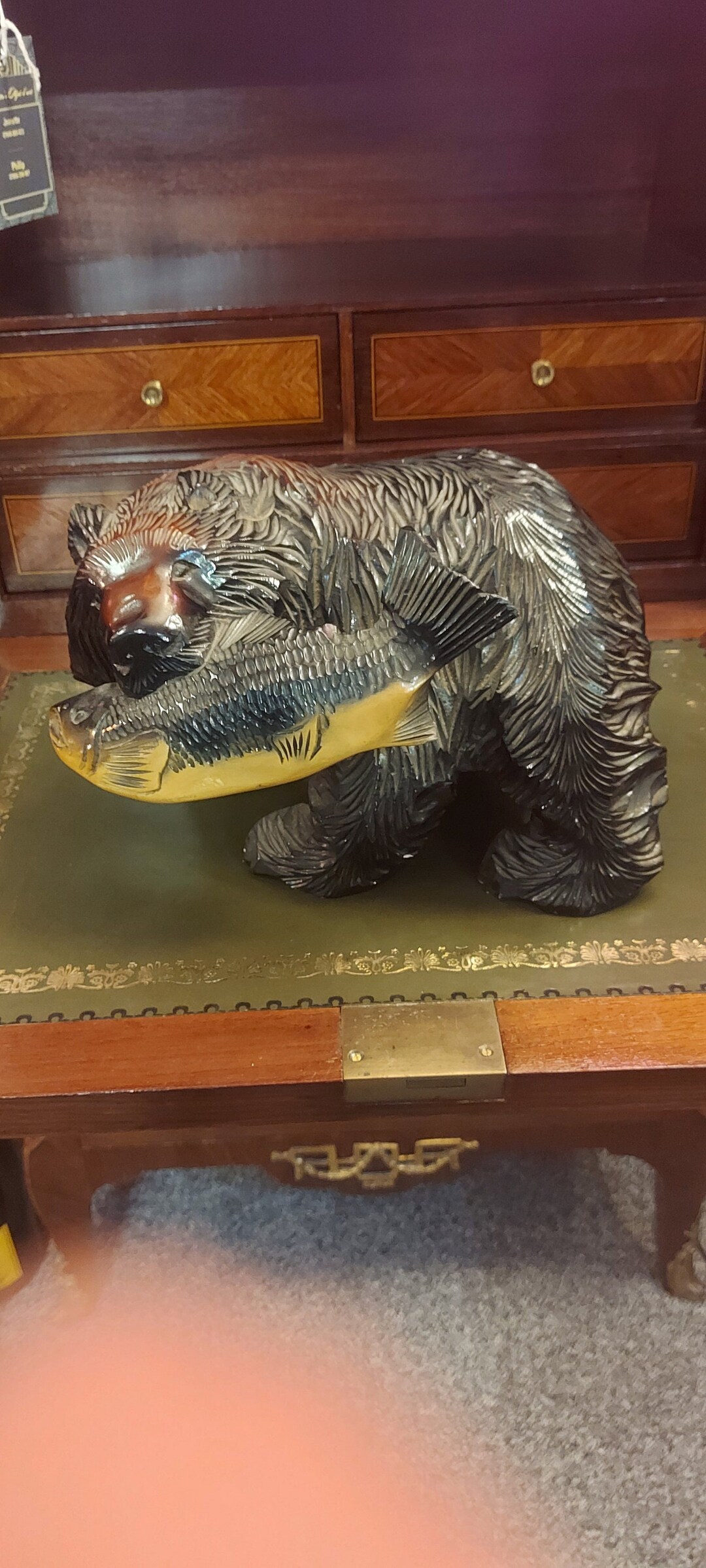 Vintage Japanese Ainu Hand Carved Bear With Salmon Cedar Wood Kubori ...
