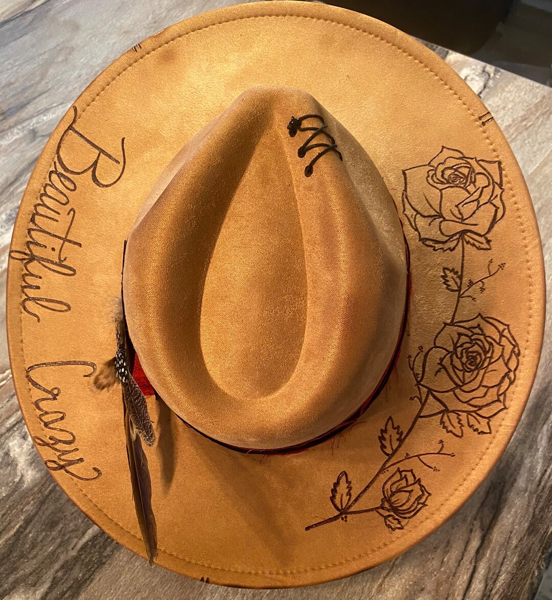 Beautiful Crazy, Burned Wide Brim Hat, Unique Gift, Christmas Present, Burned Hat, Fedoras ...