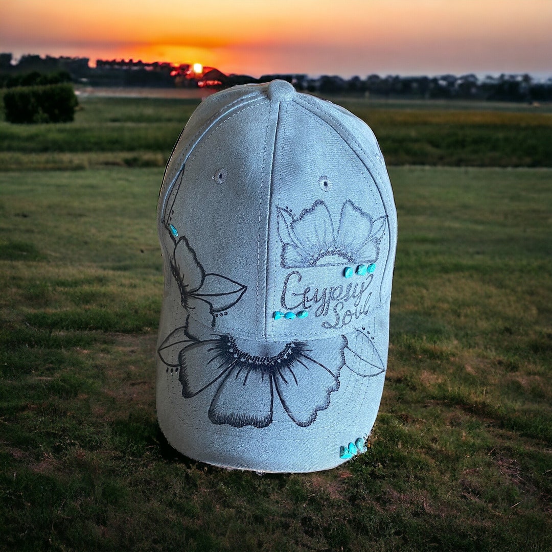 Burned Ball Cap, Custom Ball Cap, Unique Present, Wildflowers, Gypsy ...