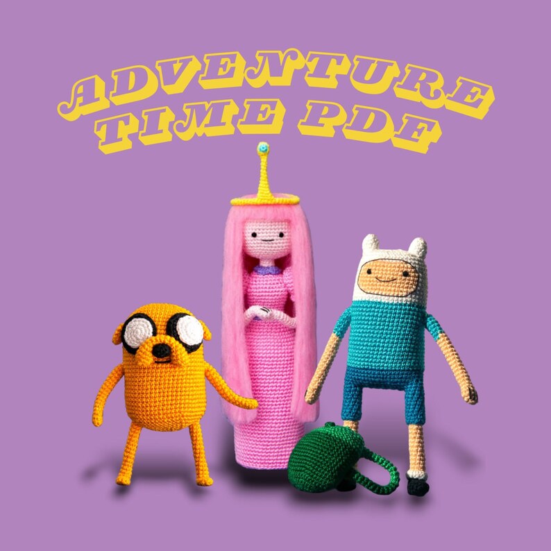 Adventure Time 3-in-1 Crochet Pattern Set Finn Jake BMO Gum Princess Cartoon Cute Emo Kids Funny ...