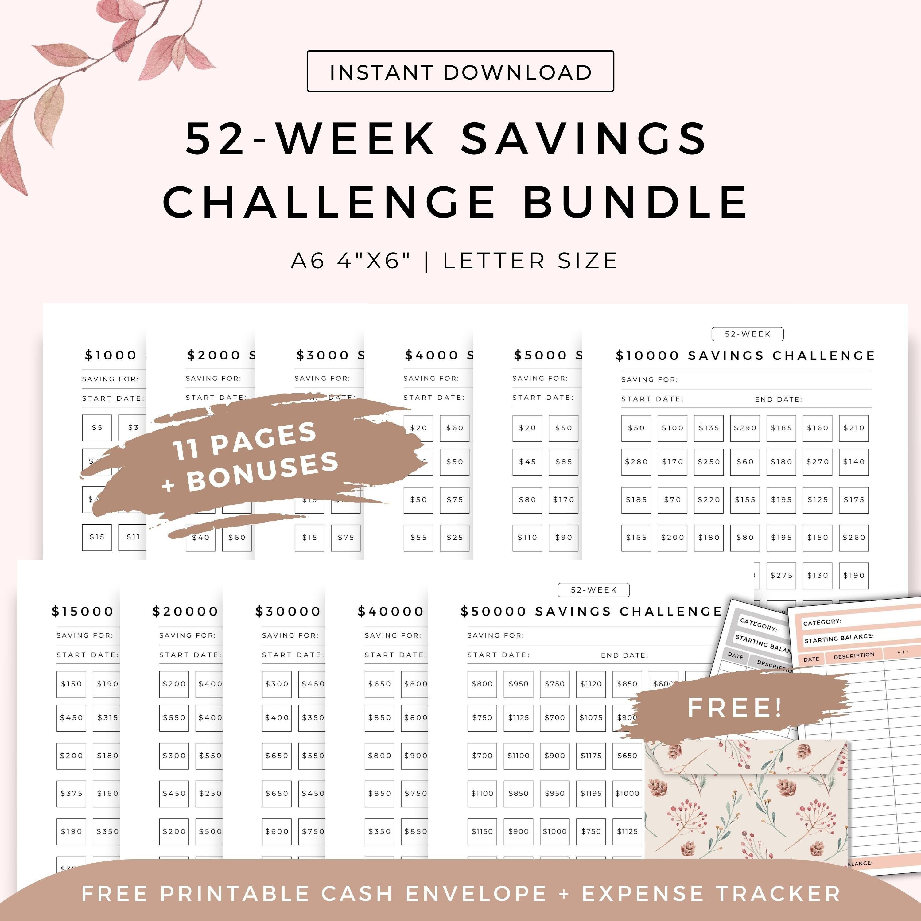 52 Week Savings Challenge Kit 52 Week Challenge Printable 52 Week Savings Challenge A6 52 Week ...