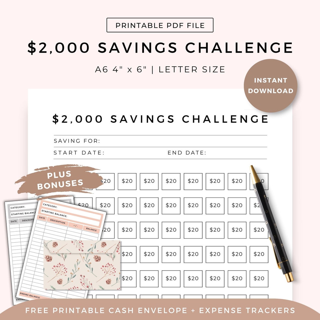 2,000 Dollar Savings Challenge 2,000 Savings Challenge 2k Savings ...