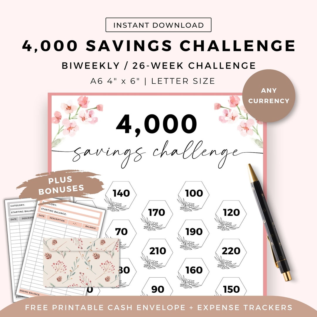 4000 Savings Challenge 4k Savings Challenge 4000 Challenge Cash ...