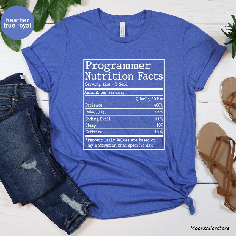 Nutrition Facts Computer Programming Unisex T-shirt, Coding Shirt ...