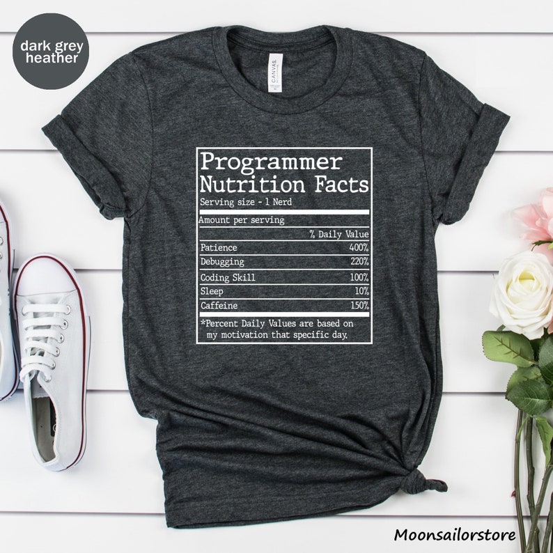 Nutrition Facts Computer Programming Unisex T-shirt, Coding Shirt ...