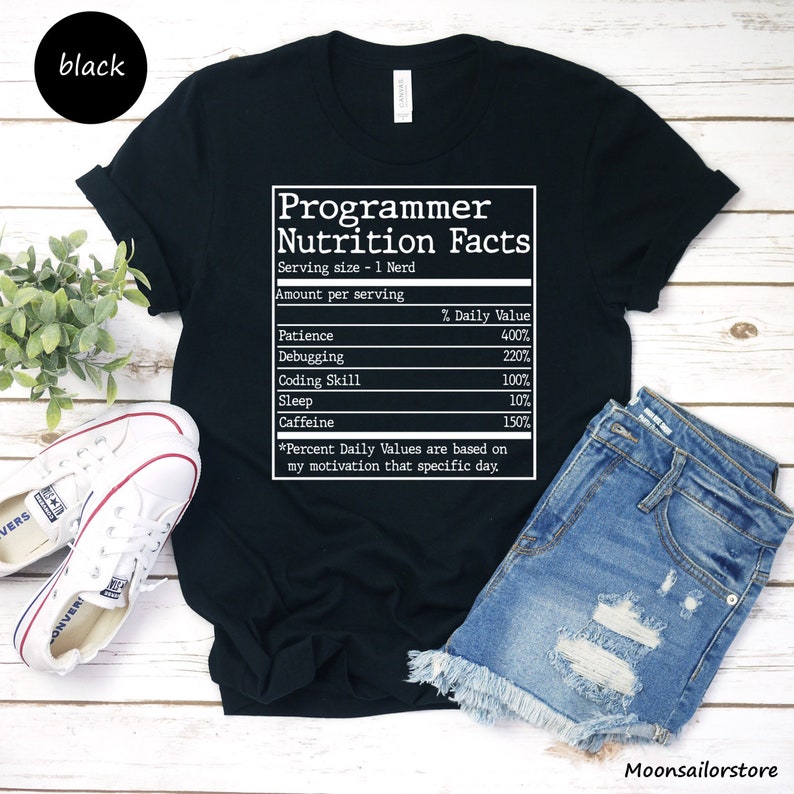 Nutrition Facts Computer Programming Unisex T-shirt, Coding Shirt ...