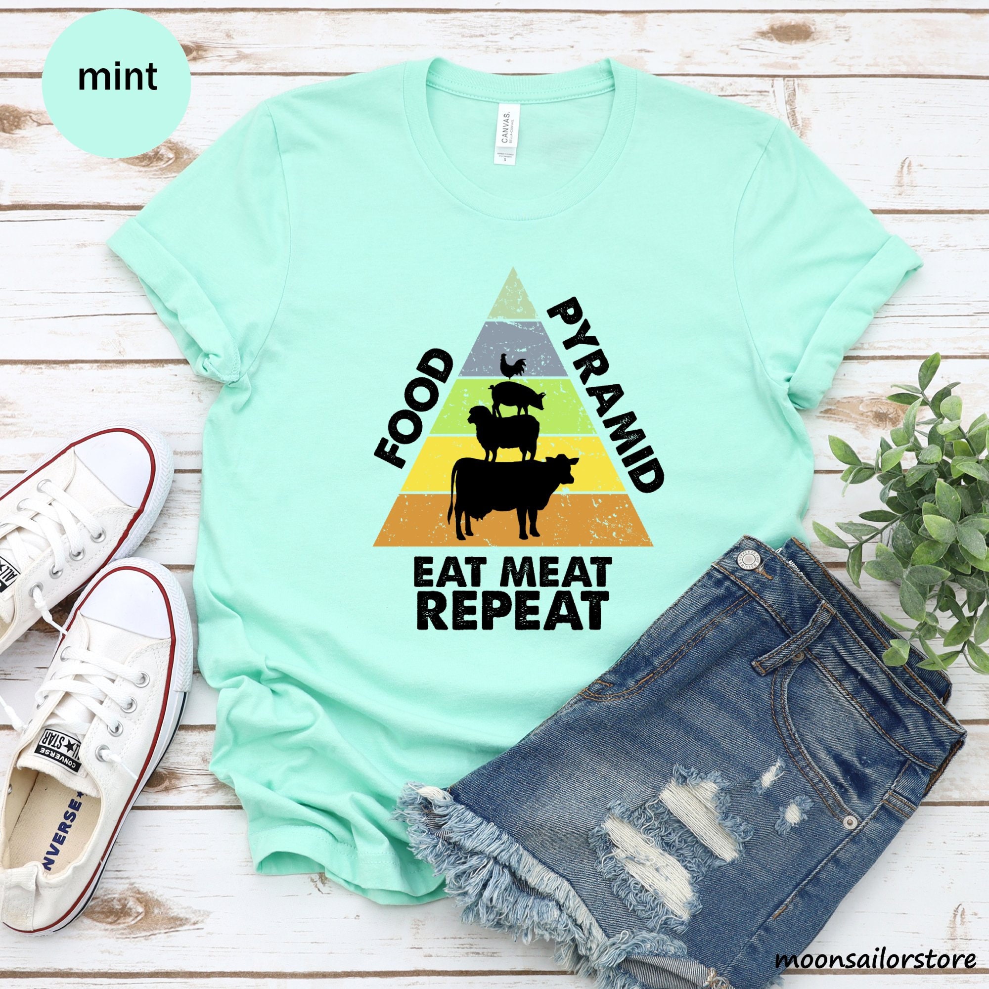 Eat Meat Repeat Unisex T-shirt, Funny Food Pyramid Tee, Meat Lover ...