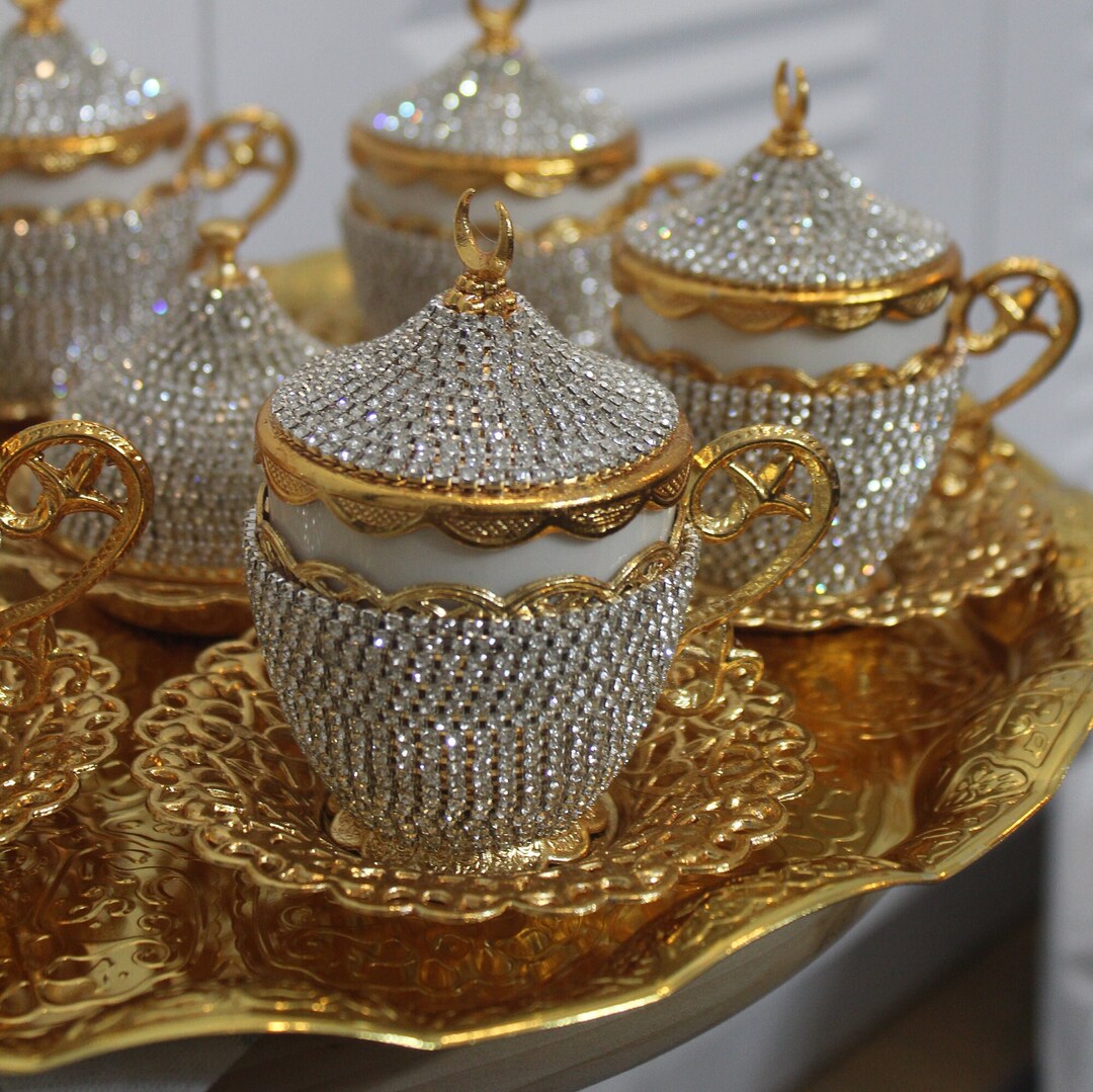Luxurious Crystal-adorned Crescent Coffee Cups and Saucers Set With ...