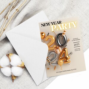Editable New Year's Eve Party Invitation Template, Balloon New Year's ...