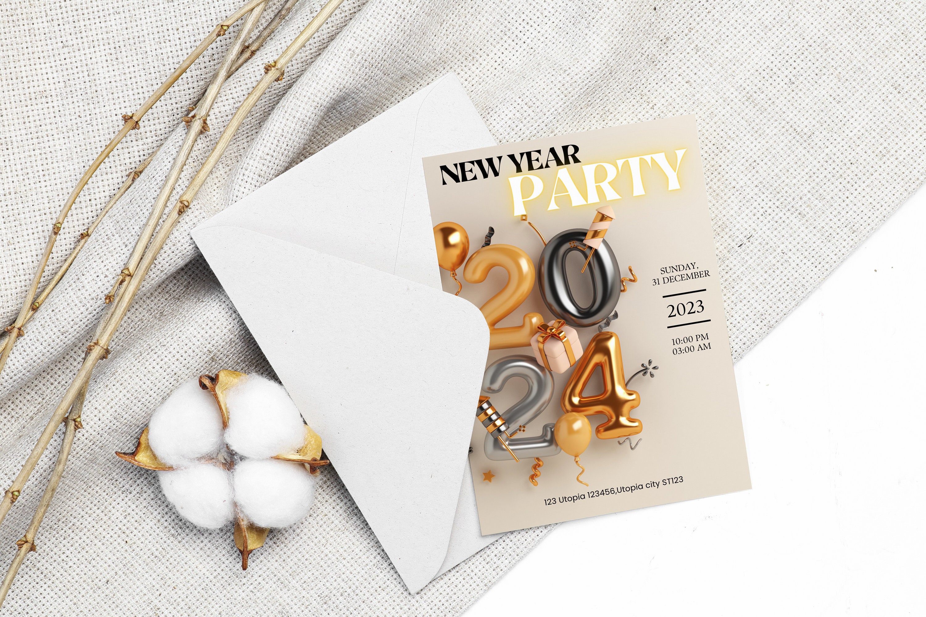 Editable New Year's Eve Party Invitation Template, Balloon New Year's ...