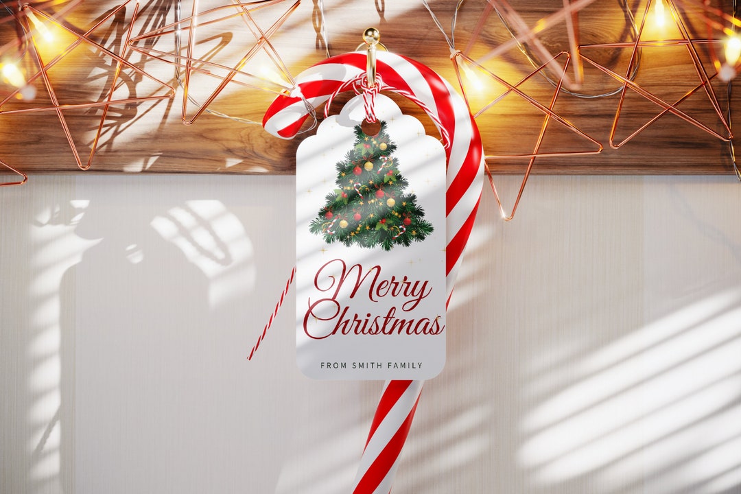 Editable Christmas Tree Gift Tag, Holiday Favor Tag, Merry Christmas ...